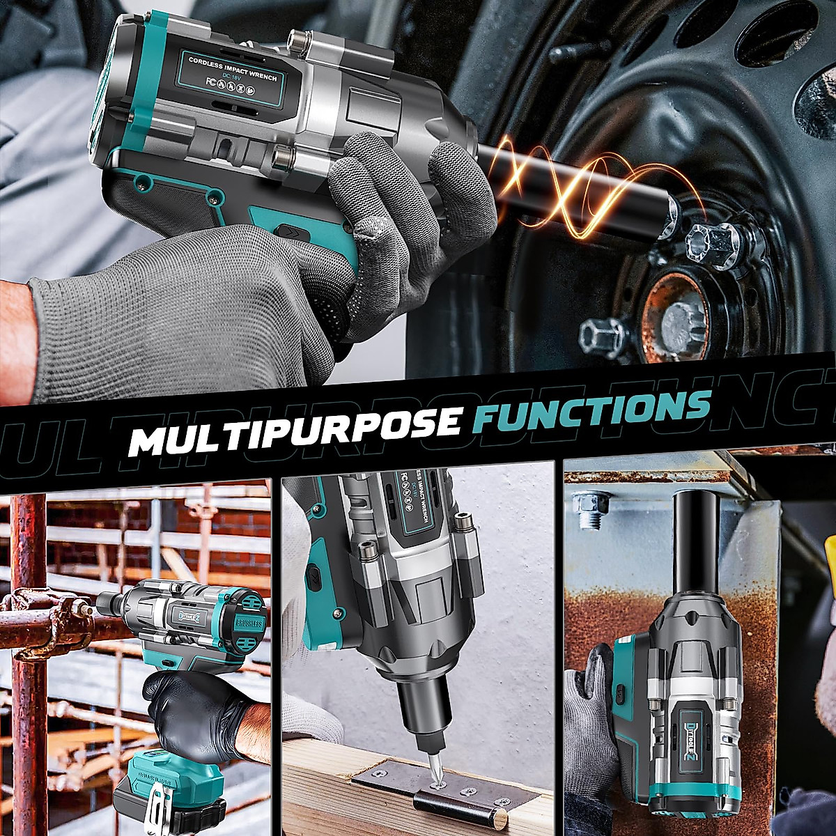 Cordless Impact Wrench 1/2 inch for Makita 18V Battery, 900Ft-lbs(1200N. m) Brushless Electric Power Impact Driver Gun Tool, 2100RPM High Torque Impact Wrench with LED Work Light (No Battery)