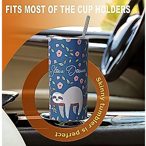 HOMEKOWN 20oz Slow the Sloth Tumbler Stainless Steel Cup Vacuum Insulated Travel Coffee Mug with Splash-Proof Lid Metal Straw