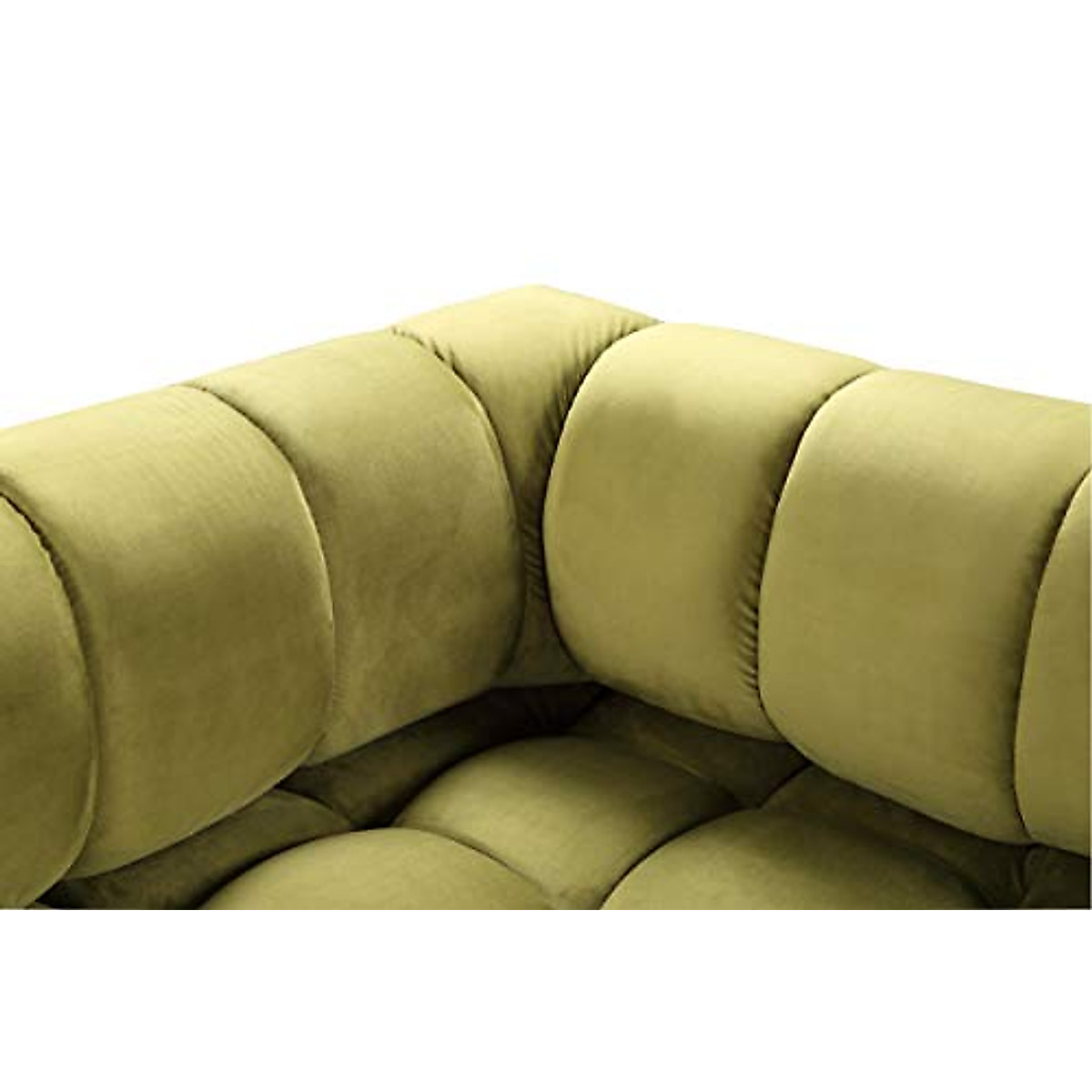 Iconic Home Quebec Sofa Velvet Upholstered Vertical Channel-Quilted Shelter Arm Tufted Design Modern Contemporary, Green
