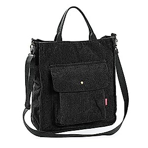 Etercycle Crossbody Bag for Women, Corduroy Tote Bag Casual Shoulder Handbags Big Capacity Shopping Bag with Zipper and Outer Pocket (Black)