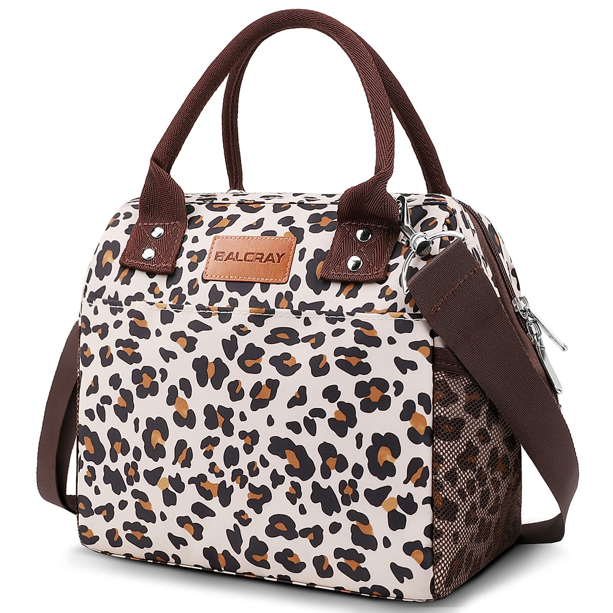 BALORAY Lunch Bag for Women Men, Large Adult Insulated Lunch Box for Office Work School Picnic Beach, Leakproof Lunch Cooler Tote Bag with Adjustable Shoulder Strap (Leopard)