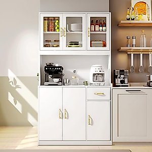 VOWNER 71'' Freestanding Pantry Cabinet with Buffet Cupboard, Kitchen Pantry Storage Cabinet with 6 Doors and Drawer, Utility Pantry for Kitchen, Dining Room,White