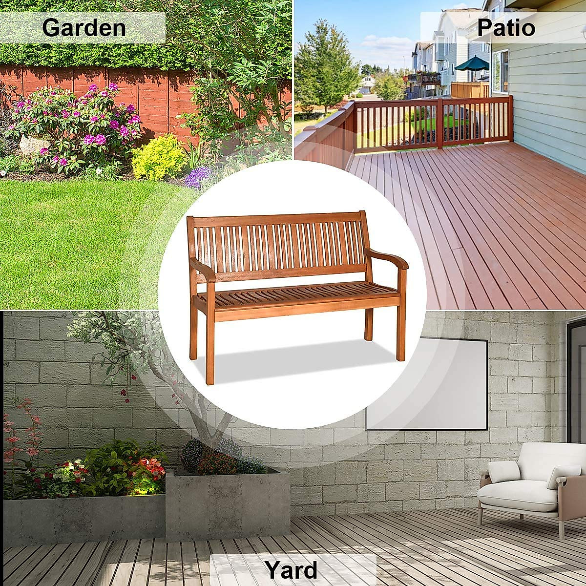 LDAILY Moccha Wood Outdoor Bench, Multi-use, Sturdy and Durable, Easy Assembly, Natural Teak Material, Ideal for Garden, Patio, Porch