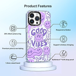 MOSNOVO Case for iPhone 14 Pro Max, [Buffertech 6.6ft Military-Grade Drop Protection] [Anti Peel Off Tech] Clear TPU Bumper Phone Case Cover Design - Good Vibes