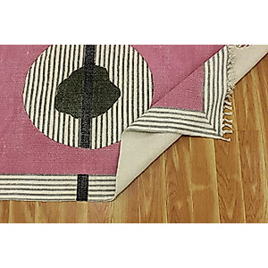 Casavani Indian Handmade Pink, Black Solid Area Rug Boho Kilim Flat Weave Indoor Hall Room Decor Carpet Throw Rug Boho Rugs for Bedroom Living Room Bathroom Balcony 2.6x8 Feet Runner