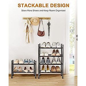 MULISOFT 2-Tier Expandable, Stackable and Adjustable Shoe Rack Organizer, Sturdy and Durable Metal Shoe Storage Organizer, Vertical Shoe Rack for Closet/Entryway/Bedroom/Dorm/Doorway