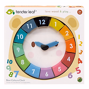 Tender Leaf Toys - 12 Pcs Bear Colors Clock, Early Learning Time, Educational Learning Clock Toy - Wooden Clock, Lovely Shapes - Cognitive Toy for Kids