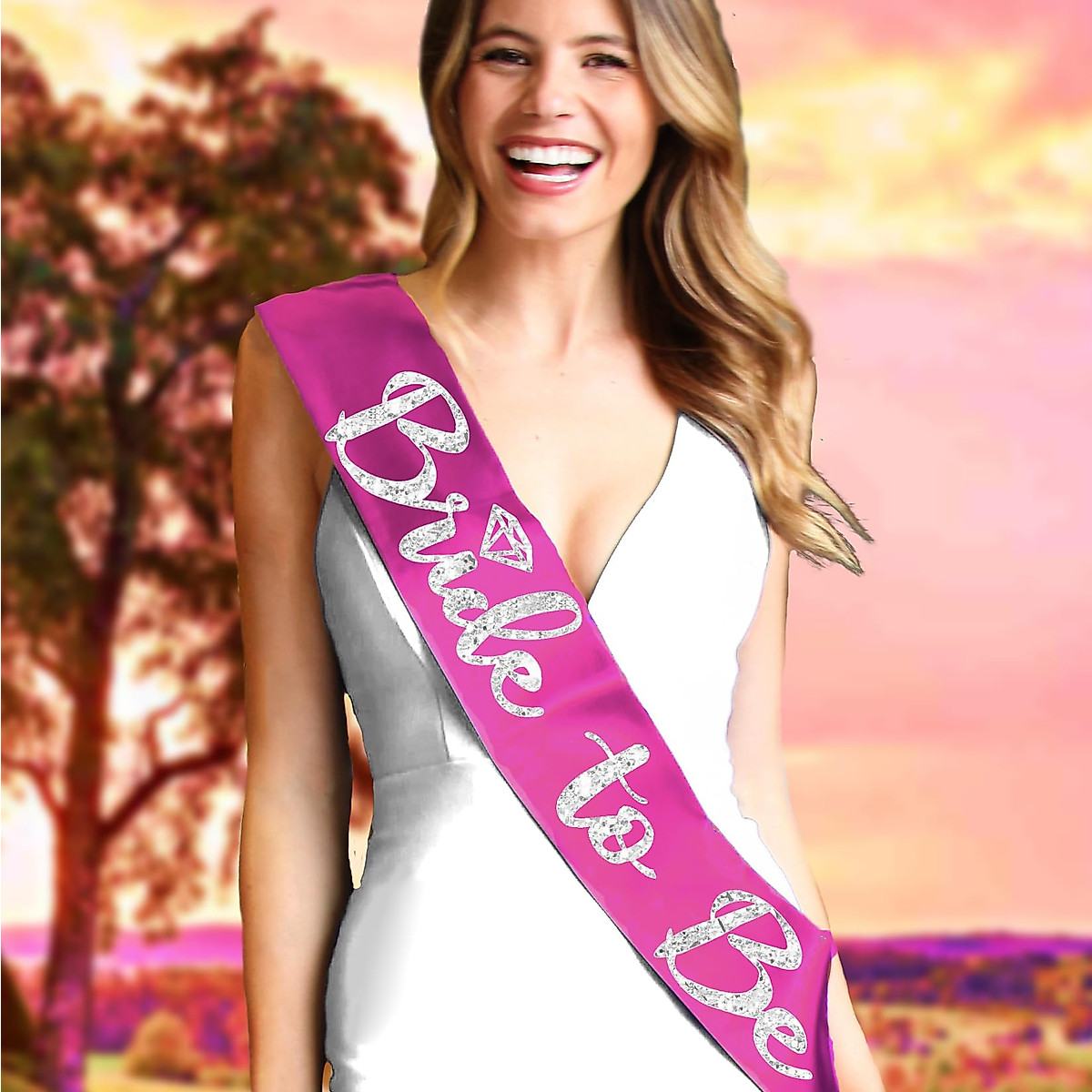 RhinestoneSash Bride Sash Bachelorette Party Pink - Silver Sparkle Diamond Bride To Be Hot Pink PREMIUM BRIDAL GRADE SATIN Sash - Magenta Sash(SlvDiaB2B)