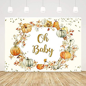 ABLIN 7x5ft Oh Baby Backdrop Boy Girl Baby Shower Party Decorations Autumn Pumpkin Flowers Golden Dots Photography Background Newborn Kids Birthday Party Photo Props, multicolor