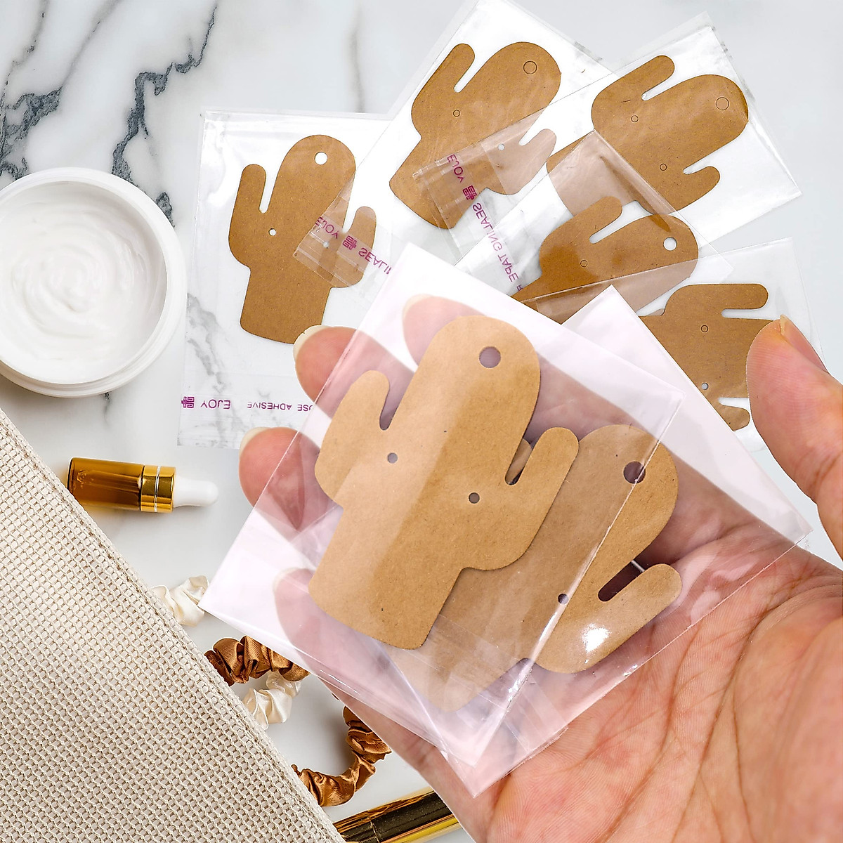 Lesnala 300 Pcs Cactus Earring Display Card,with 300 Self-Seal Bags and 300 Set Earring Backs for DIY Ear Studs and Jewelry Display in Store and Jewelry Boxes…