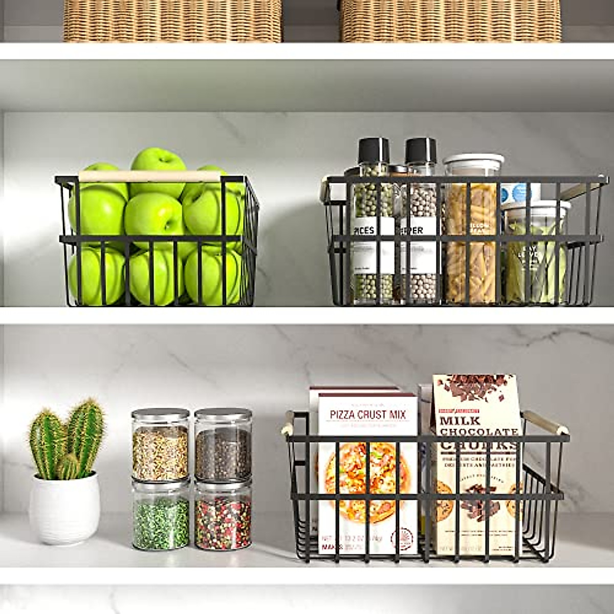 Oceanstar Metal Wire Organizer Bin Handles WBHB1910 Basket Set, One-Size, Black, 3 Count