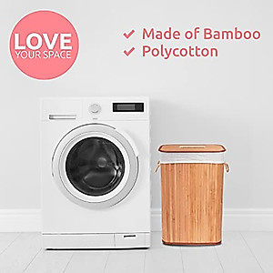 Compactor Folding Laundry Basket (Rectangular) | Blanket Basket | Laundry Basket with Lid | Foldable Laundry Basket | Bamboo and Polycotton | 17.71 x 13.77 x 23.62 Inch