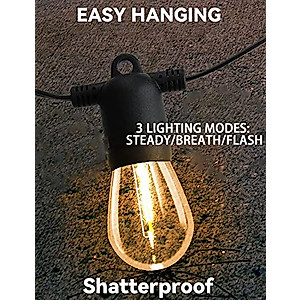 Classhine 50FT USB & Solar Chargeable Outdoor String Lights Dimmable with Remote, Waterproof Patio Deck Lights 15+2 LED Large Bulbs Warm White Shatterproof Replaceable Café Yard Porch Decor