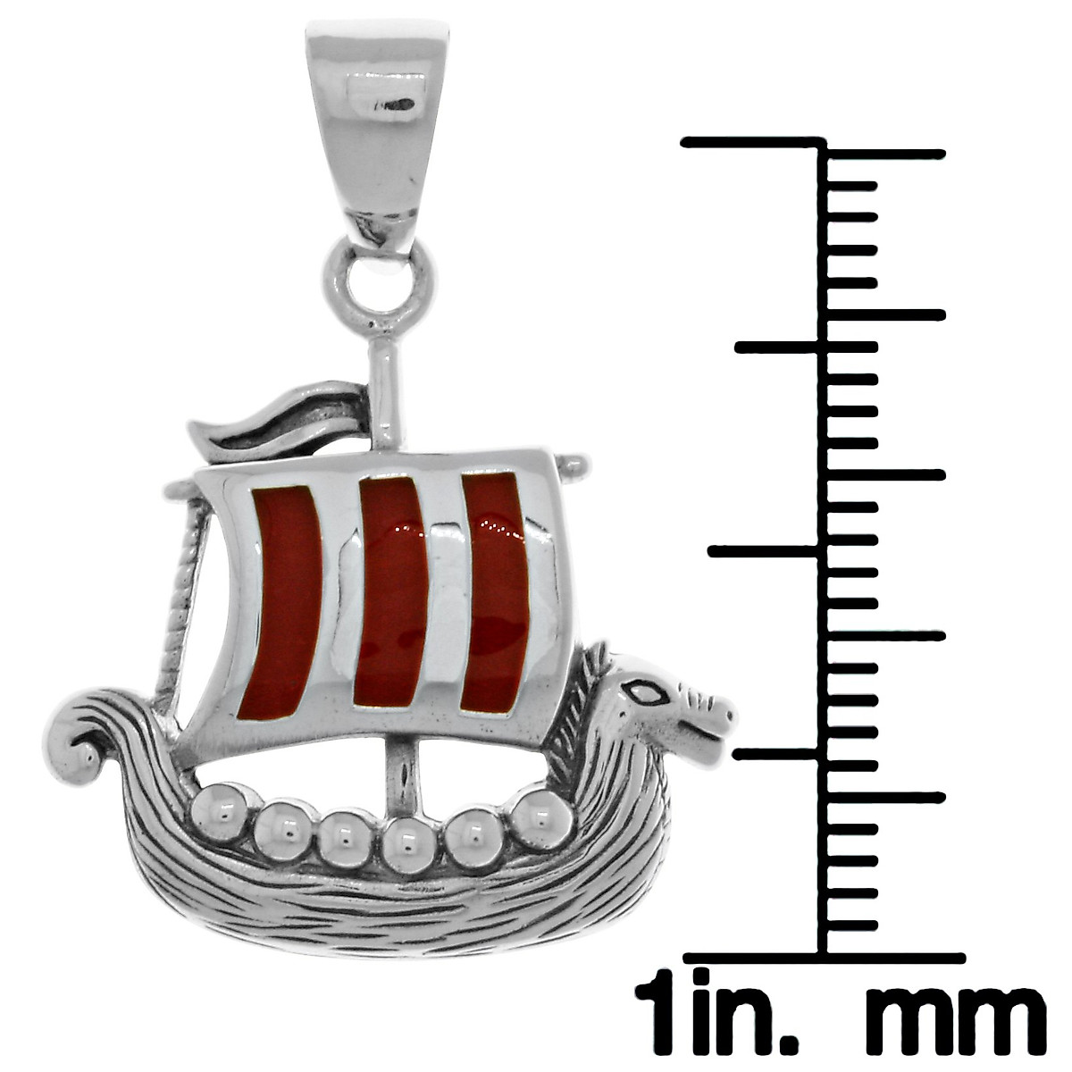 Jewelry Trends Norse Viking Ship Sterling Silver Pendant with Red Striped Sail