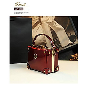 Fashion Women's Top Handle Satchel Handbags Leather Evening Bag Purses Small Hard Square Box Shoulder Bags (Red)