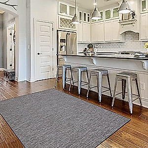 Machine Washable Tonal Design Jute Back 5x7 Reversible Indoor/Outdoor Area Rug for Patio, Living Room, Bedroom, Office, Dining Room, 5'3" x 6'11", Gray