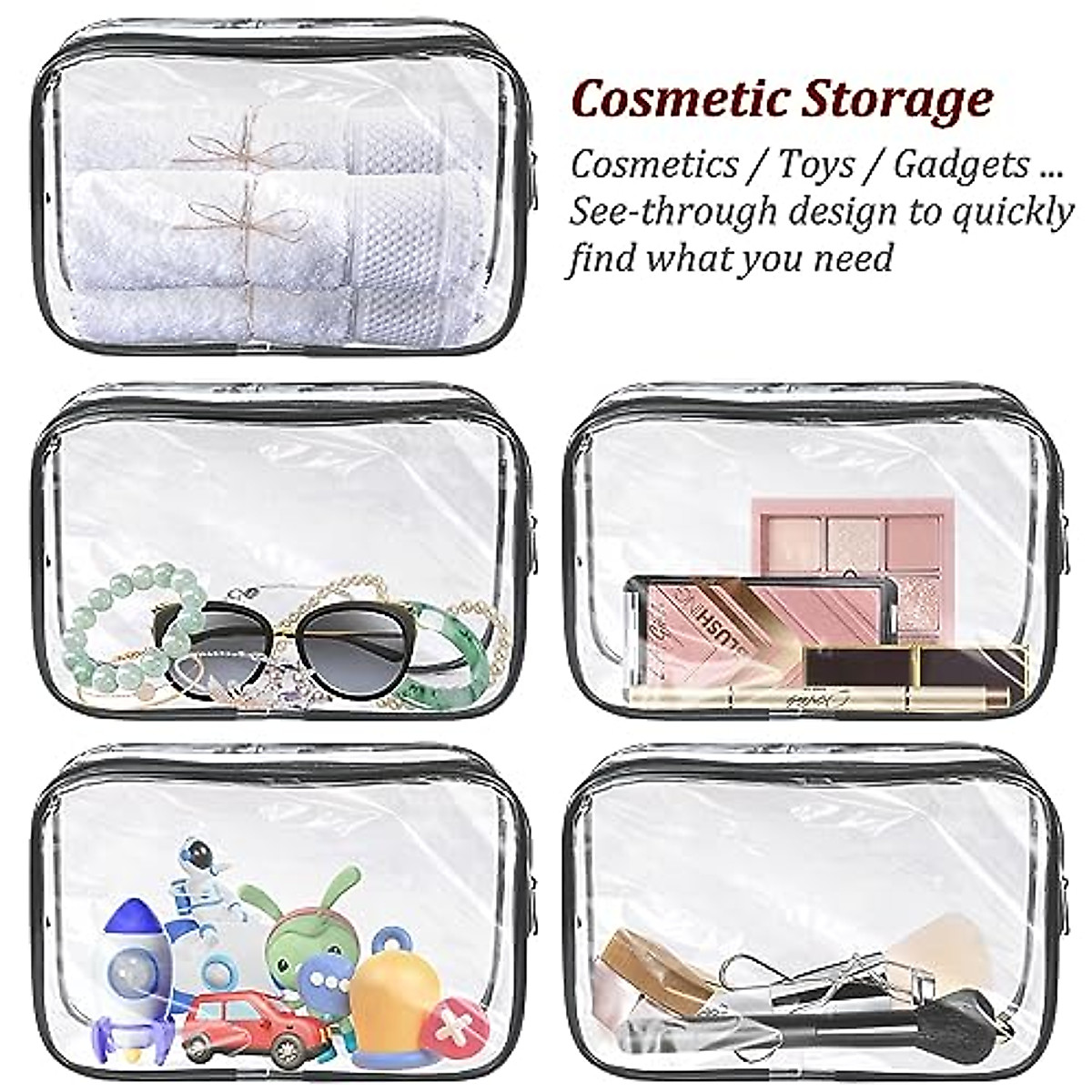 Liatinbo 3Pcs toiletry bag for traveling women,Makeup Bag with Zipper, TSA Approved Toiletry Bag,travel size toiletries essentials (Clear black)