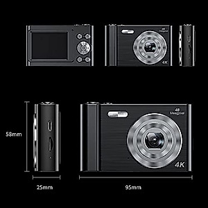 Camnoon 4K Digital Camera 48MP 2.4 Inch IPS Screen Auto Focus 16X Digital Zoom Anti-Shake Face Detect Smile Capture Built-in Flash & Battery with 32GB Memory Card for Kids Teens