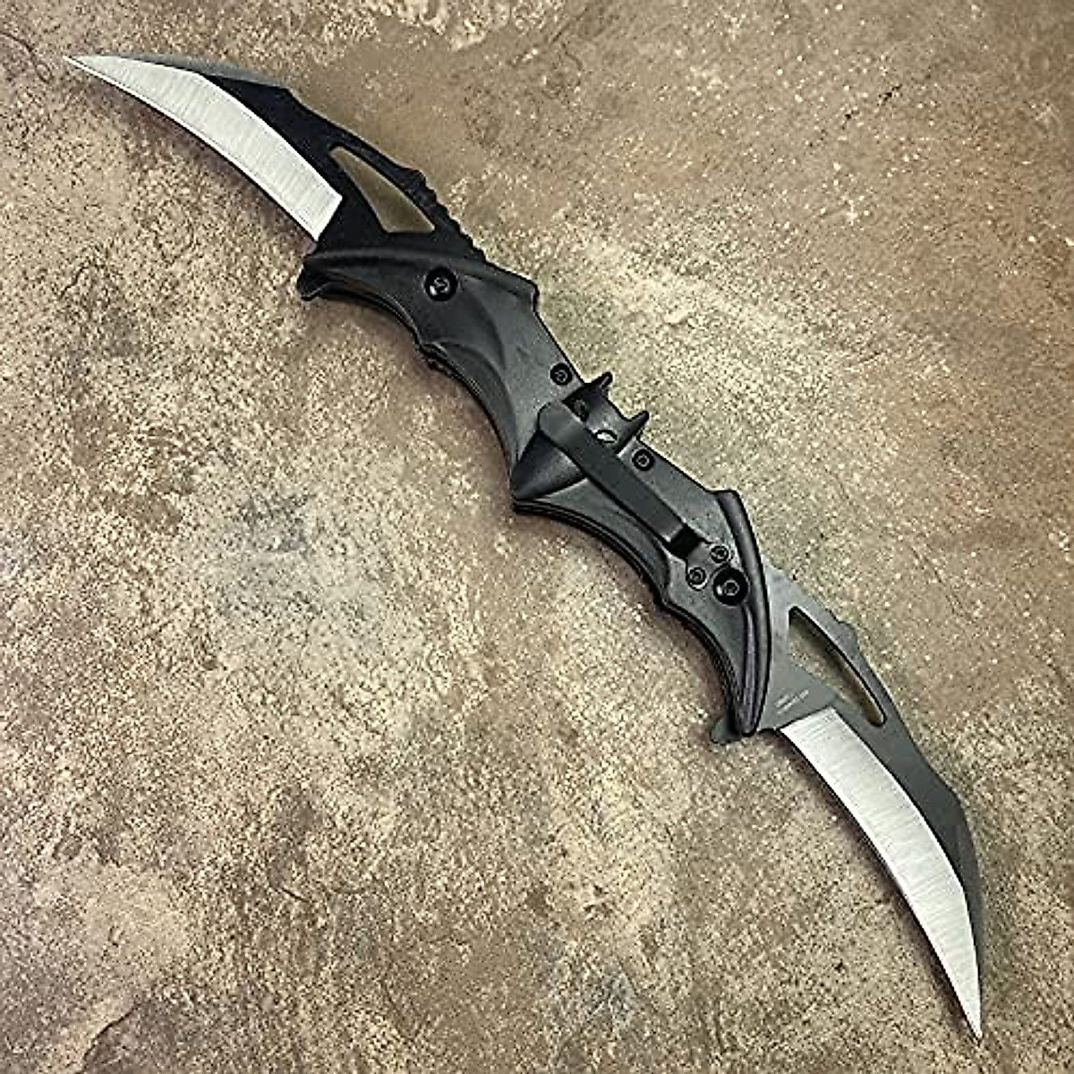 Spring Assisted Open Folding Double Blade Dual Twin 3 Colors Pocket Knife Tactical Belt Clip Black Gold Rainbow Knives Great Gift (Black)