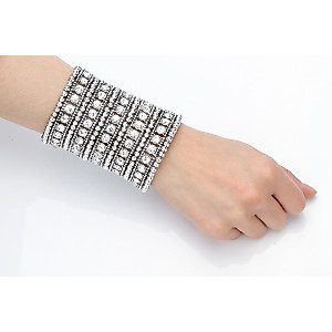Szxc Womens Ballroom Rhinestone Stretch Cuff Bracelets Fit Wrist Circumference from 6.5" to 7.5" - Lead & Nickle Free
