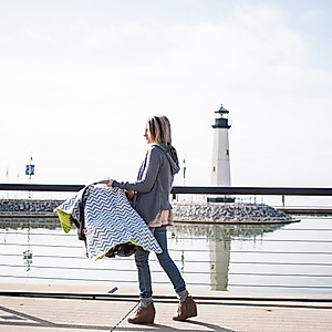 Kids N’ Such Peekaboo Baby Car Seat Cover Car Seat Canopy & Nursing Cover, Chevron/Navy Minky