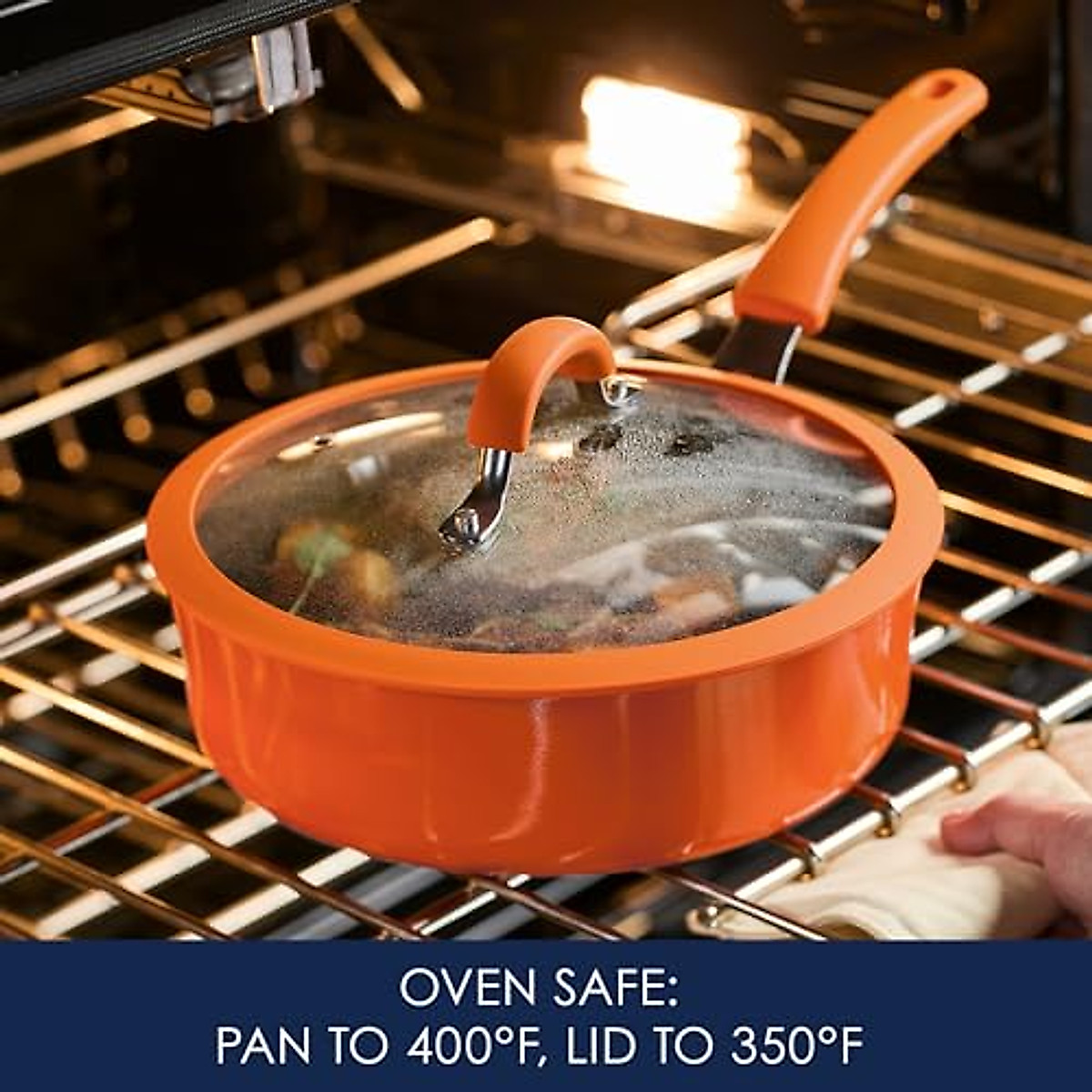 Rachael Ray Cook + Create Nonstick Cookware Saute Pan with Lid, 3 Quart - Orange