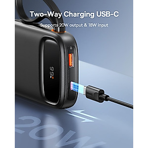 Baseus Portable Charger Power Bank,22.5W 10000mAh Fast Charging Portable Phone Charger with Built in USB-C and iOS Output Cable, LED Display Portable Battery Pack for iPhone iPad Android Samsung
