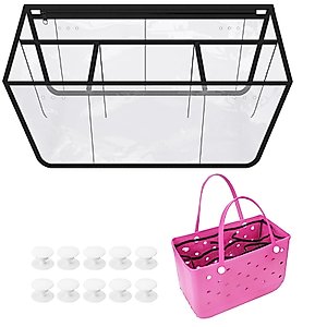 Fayayuan Clear Beach Bag Organizer Compatible with Original Bogg Bag X Large Size, Insert Divider Pouch Zipper for Bags Accessories,7 Pockets, Transparent & Black