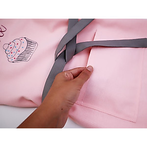 Kids Apron for Cooking Girl Embroidered Personalized Pink Teens Adults, Baking Custom Chef hat (01 pink)