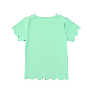 Noomelfish Girls Short Sleeve Scalloped Edge T-Shirts Casual Cute Summer Tee Tops Blouse, Light Green, Size 9-10 Years