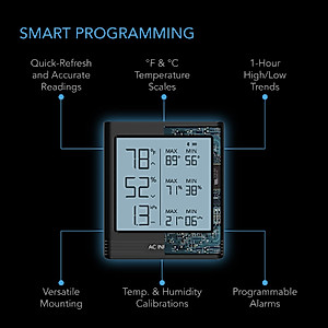 AC Infinity CLOUDCOM B1, Temperature Humidity VPD Smart Hygrometer with LCD Display & Bluetooth App Monitor, Climate Gauge Thermometer Sensor Probe for Basements, Guitar Rooms, Grow Tents, Greenhouses