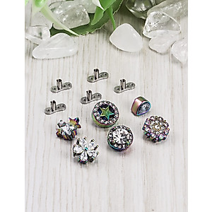 Ocptiy Dermal Piercing Jewelry Top Base Kit 14G G23 Titanium Dermal Anchor Internally Threaded Coloful Rainbow Diamond Dermal Replacement Stud Piercing Ball Jewelry Women Men