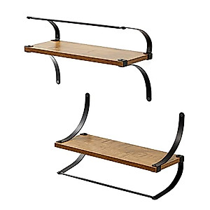 AMADA HOMEFURNISHING Floating Shelves Wall Mounted, Wall Shelves for Bathroom, Bedroom, Kitchen, Living Room, Bathroom Shelf with Towel Bar, Set of 2, Rustic Brown - AMFS20N