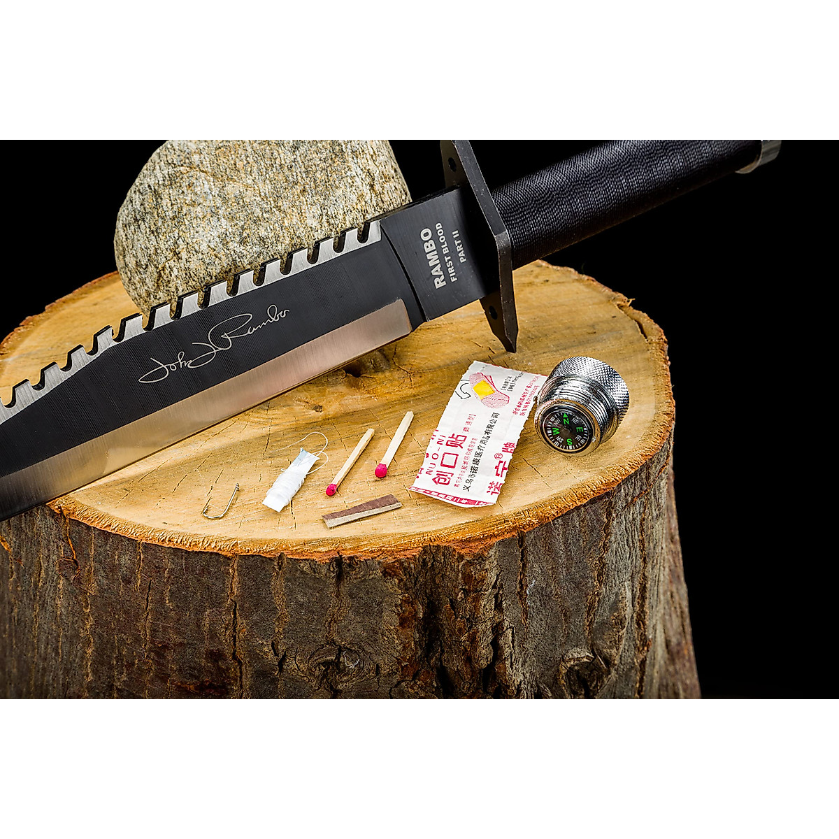 Knife Rambo First Blood Part 2 with Signature of John Rambo, Survival Kit, Sheath