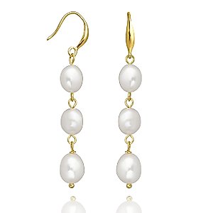 Long Pearl Earrings for Women 14K Gold Plated Sterling Silver Baroque Pearl Dangle Drop Earrings With Elegant Hook (Drop)