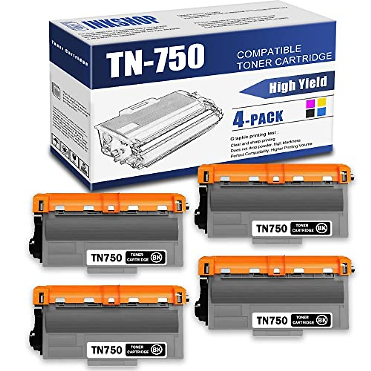 TN750 Compatible TN-750 Black High Yield Toner Cartridge Replacement for Brother TN-750 HL-5440D HL-5450DN DCP-8110DN DCP-8150DN MFC-8710DW Toner.(4 Pack)