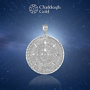 .925 Sterling Silver Round Aztec Mayan Calendar Charm Pendant - 40.64 Millimeters