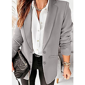Micticsi Blazers for Women Fashion Casual Blazer Long Sleeve Open Front Office Work Suit Jackets (Grey, Large)