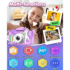Seckton Kids Camera Toys for Girls Ages 3-8, Children Digital Video Camera with Protective Silicone Cover, Christmas Birthday Gifts for 3 4 5 6 7 8 Year Old Girls with 32GB SD Card