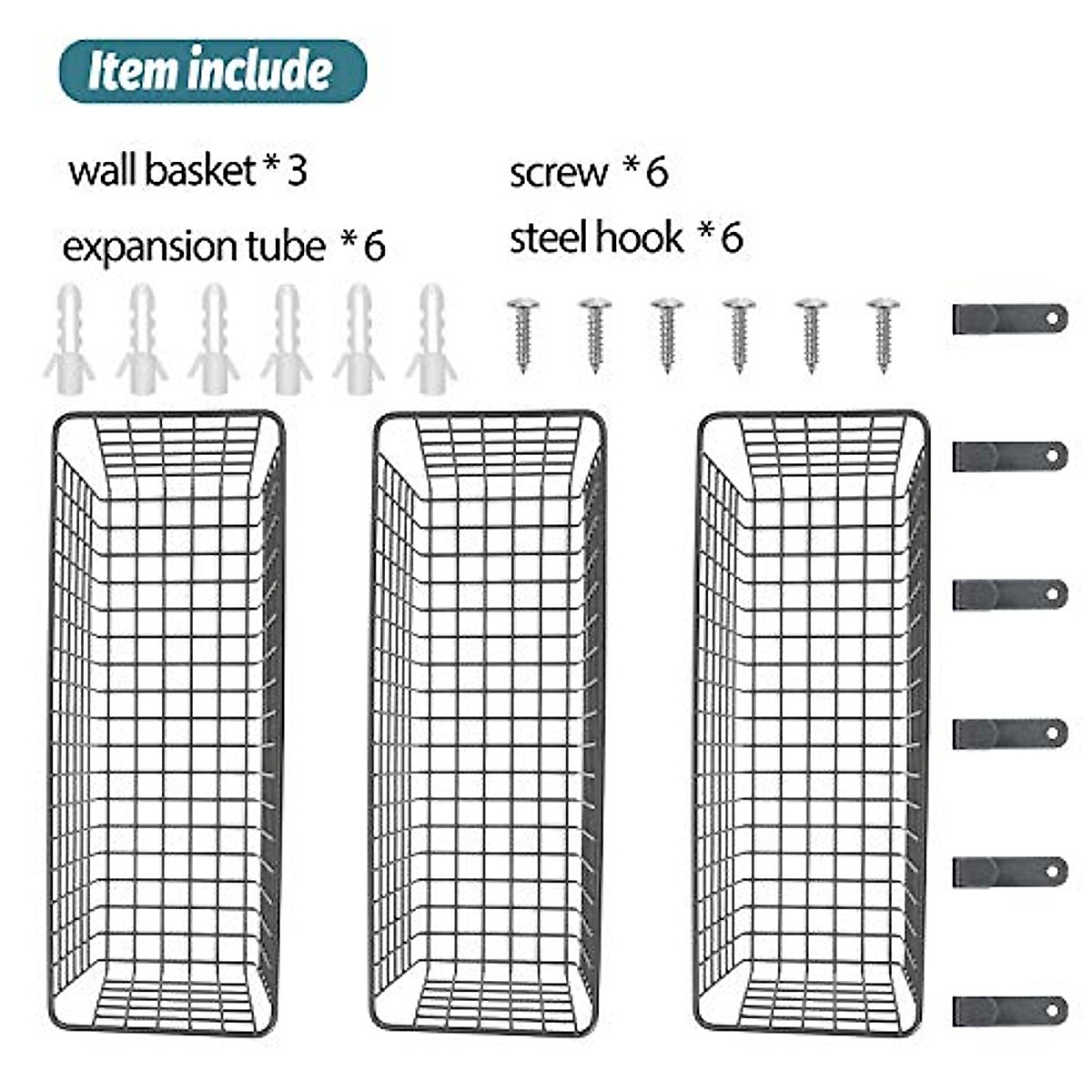 3 Set [Extra Large] Hanging Wall Basket for Storage, Wall Mount Sturdy Steel Wire Baskets, Metal Hang Cabinet Bin Wall Shelves, Rustic Farmhouse Decor, Kitchen Bathroom Organizer, Industrial Gray