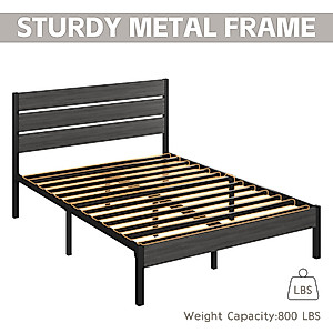 Fluest Queen Bed Frame with Headboard and Footboard, Metal Platform Bed Frame with Under Bed Storage, All-Metal Support System, No Box Spring Needed, Easy Assembly,Rustic Grey
