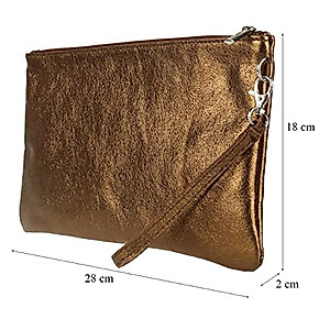 Girly HandBags Genuine Italian Metallic Leather Clutch Bag Dark Purple