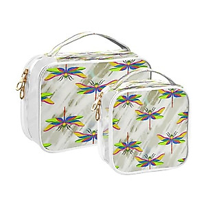 senya Clear Toiletry Bag,Travel Makeup Cosmetic Bag Carry on Airport Airline Compliant Bag Colorful Fluorescent Dragonfly for Women Men