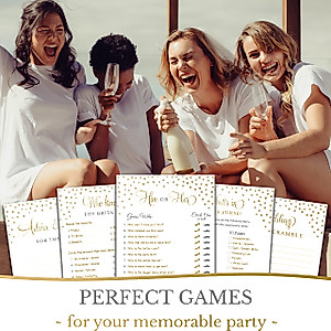 Bridal Shower Games - 5 Activities for 50 Guests - Double Sided Games - Gold Polka Dots
