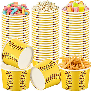 Zubebe 200 Pcs Softball Baseball Ice Cream Bowls 9 oz Softball Snack Bowl Soup Cup Serving Dishes Disposable Paper Food Tasting Cups Baseball Softball Party Supplies Game Day Decorations Dessert Cups