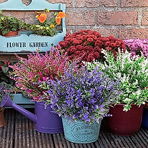 WXBOOM 9pcs Artificial Flowers UV Resistant Faux Plastic Flower Outdoor Fake Lavender Flowers in Bulk Outside Garden Porch Window Hanging Planters Decoration (Purple, White, Magenta)