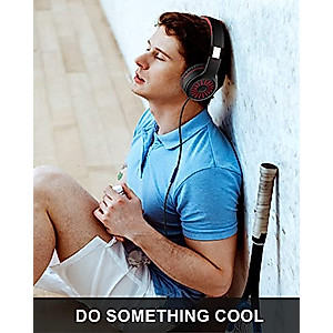 ELECDER i45 On-Ear Headphones with Microphone - Foldable Stereo Bass Headphones with No-Tangle 1.5M Cord, 3.5MM Jack, Portable Wired Headphones for School/Kids/Teens/Smartphones/Travel/Tablet - Red