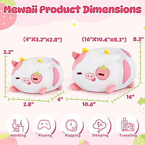 Mewaii Strawberry Cow Plushies Set, Mommy Cow Stuffed Animal with 4 Cute Small Squishy Babies, Soft Pink Cows Cuddle Pillow, Kawaii Plush Toy Gifts for Girls Boys Toddlers Kids
