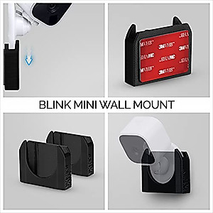 BRAINWAVZ Adhesive Wall Mount for Blink Mini Camera, 2 Pack, No Hassle Holder, Strong 3M VHB Tape, No Screws, No Mess Install, Bracket Stand (Black)