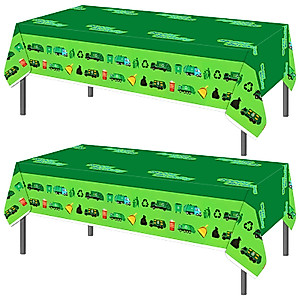 PHOGARY 2 Pack Garbage Truck Tablecloths for Garbage Truck Birthday Party Supplies, Trash Truck Party Table Cover Disposable Plastic Rectangle Table Cloth for Kids Birthday Baby Shower 51" X 86"